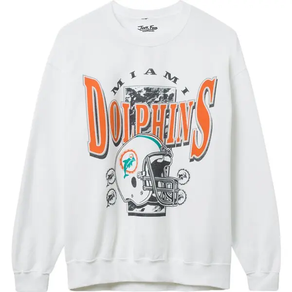 Junk Food Miami Dolphins Conversion Graphic Sweatshirt - White