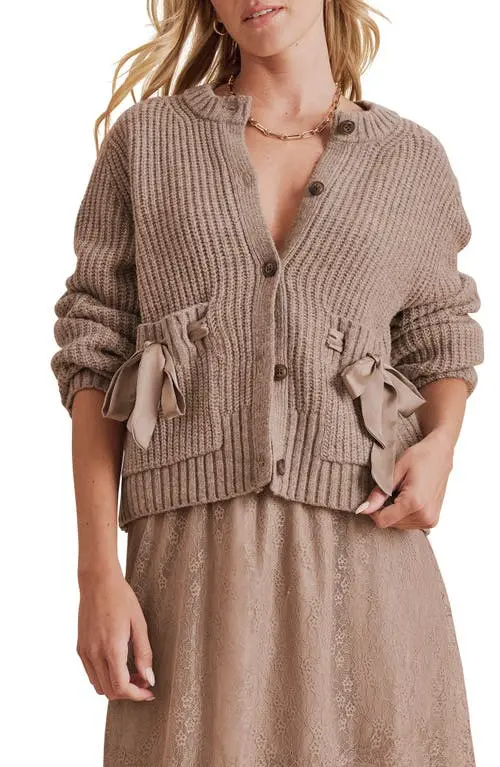 Splendid Selena Bow Pocket Cardigan - Heather Java Brown