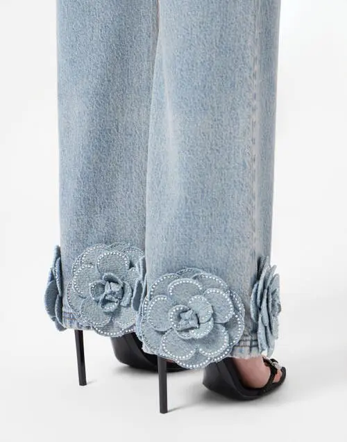 Philipp Plein Straight Cut Jeans With Rose Embellishments