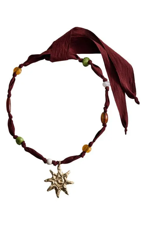 Mango Beaded Sun Pendant Necklace - Gold