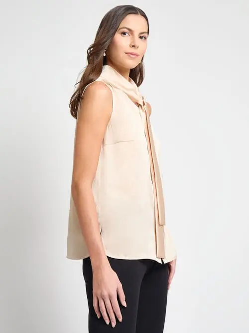 Misook Tie Neck Crepe De Chine Blouse