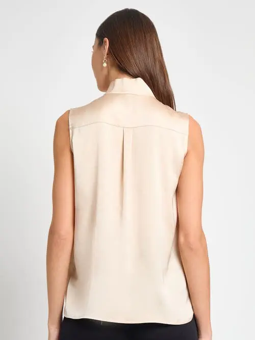 Misook Tie Neck Crepe De Chine Blouse