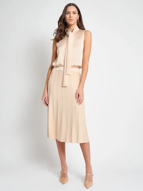 Misook Tie Neck Crepe De Chine Blouse
