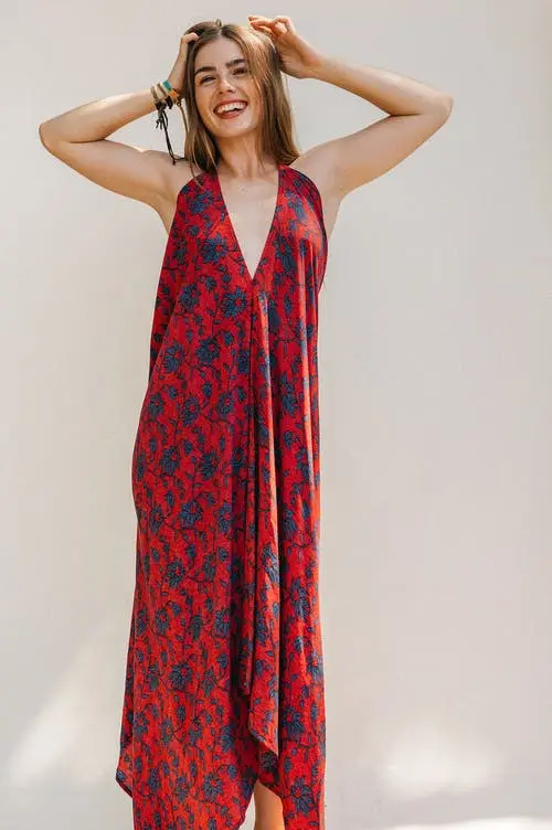SUN CHILD Classic Silk Dress Rhapsody - Red
