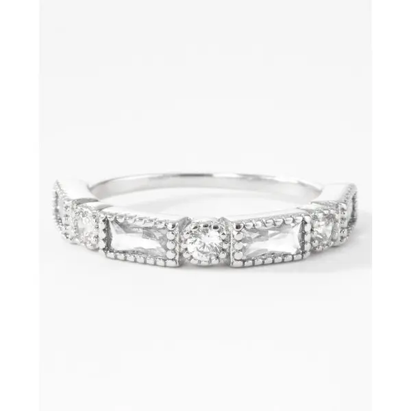 MINT & LILY Round & Baguette Vintage Ring - Silver