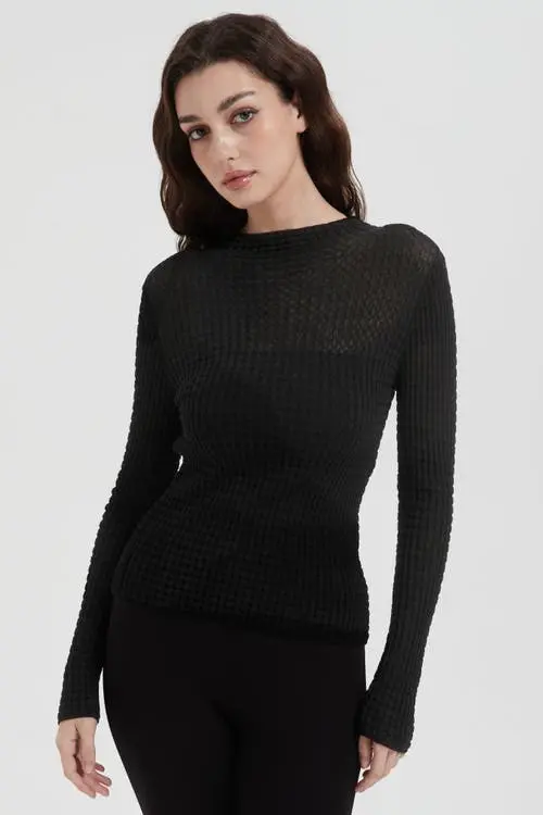 NUAJE NUAJE Auden Merino Wool Mock Neck Top - Black