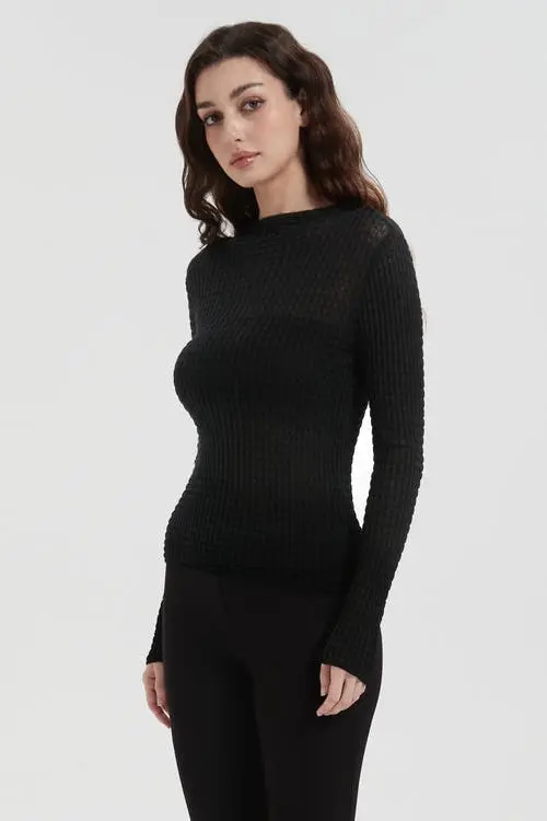 NUAJE NUAJE Auden Merino Wool Mock Neck Top - Black