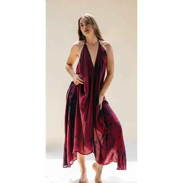 SUN CHILD Classic Silk Dress - Maroon