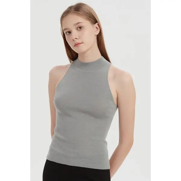 NUAJE NUAJE May Halterneck Wool And Silk Knit Tank - Grey
