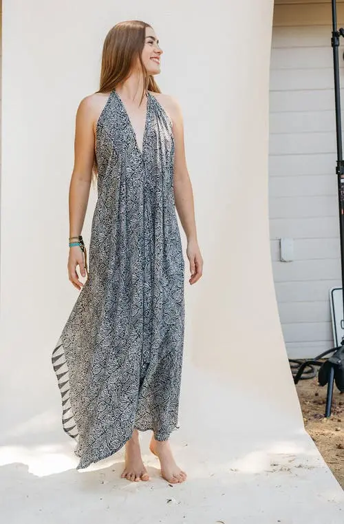 SUN CHILD Classic Silk Halterneck Maxi Dress