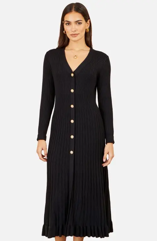 YUMI Long Sleeve Ribbed Midi Knit Dress