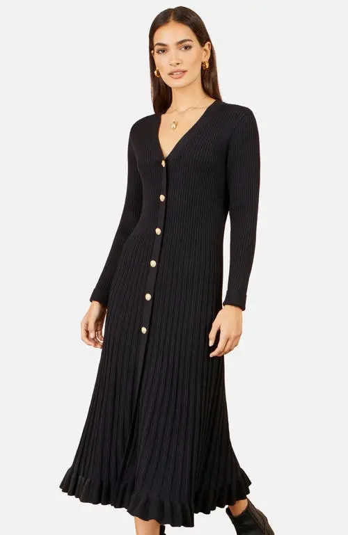 YUMI Long Sleeve Ribbed Midi Knit Dress