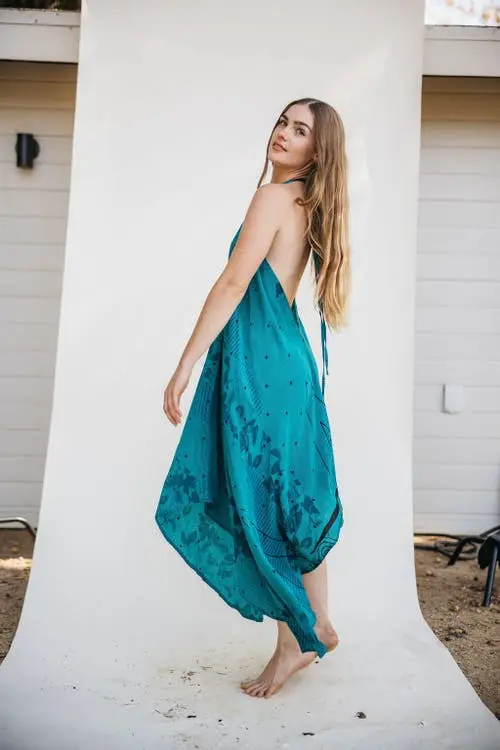 SUN CHILD Classic Silk Dress Juniper