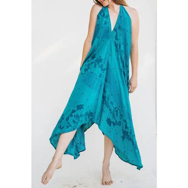 SUN CHILD Classic Silk Dress - Teal