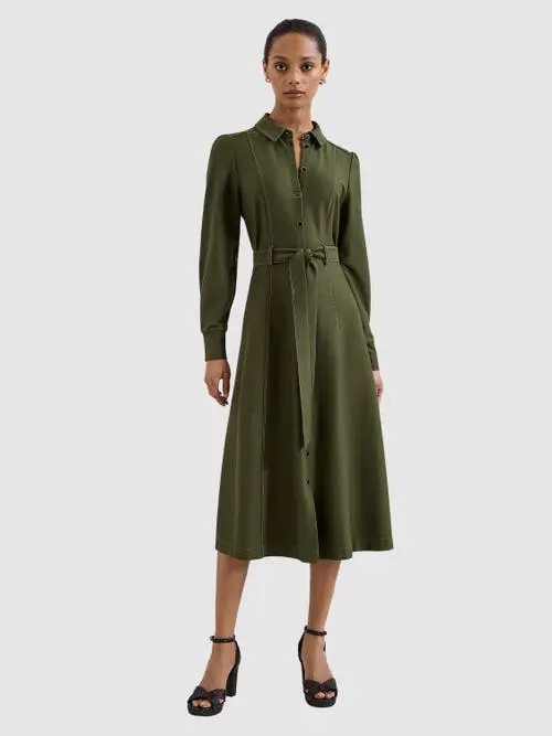 PHASE EIGHT Long Sleeve Belted Shirt Dress - Green
