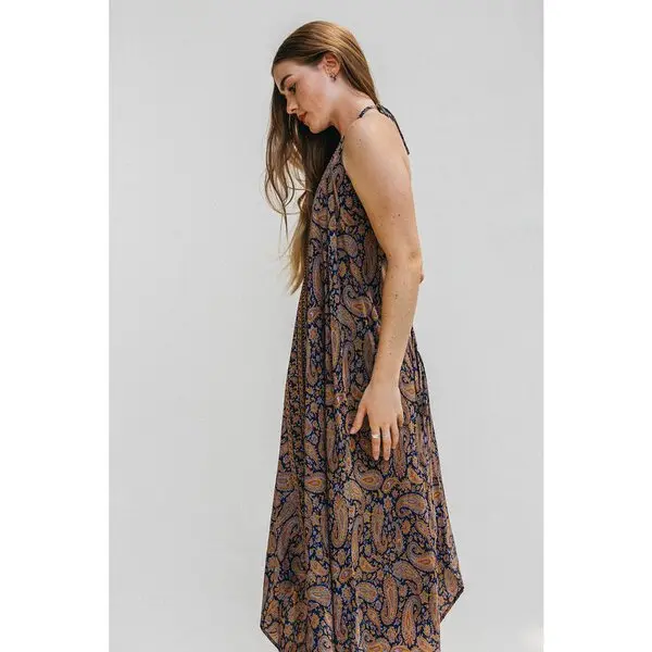 SUN CHILD Classic Silk Dress - Navy