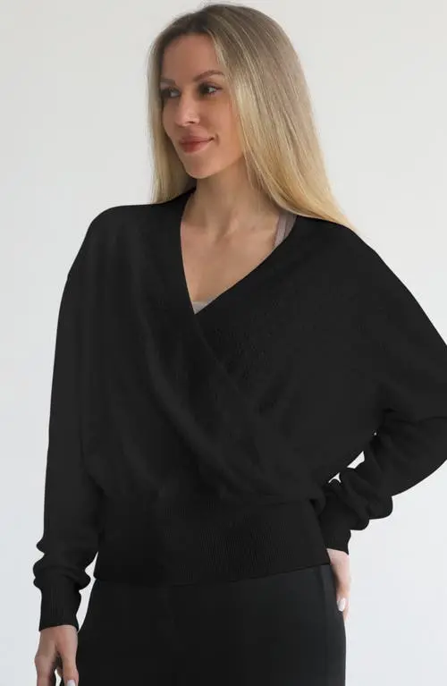 SWEAT & MILK Bloom Cashmere Wrap Sweater - Black