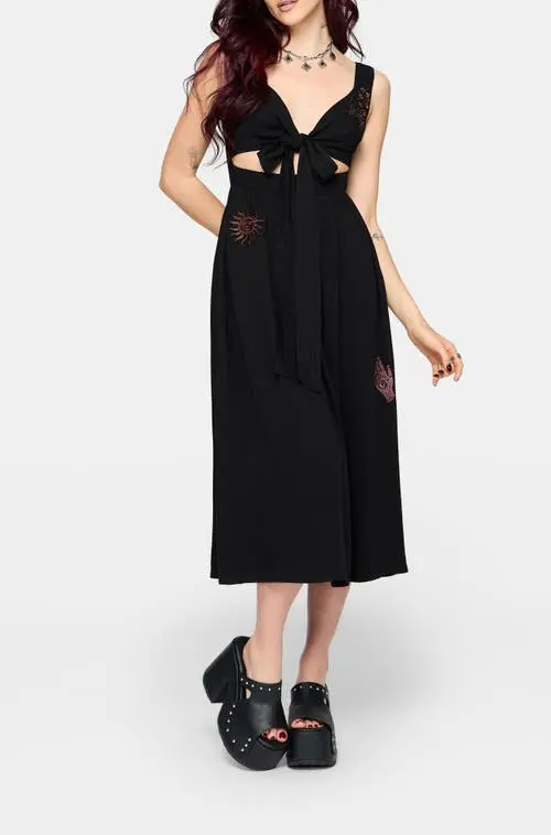 DISTURBIA Mireth Embroidered Wrap Front Midi Dress