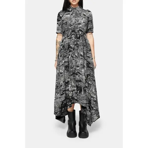 DISTURBIA Nara Boudicca Printed Shirt Dress - Black