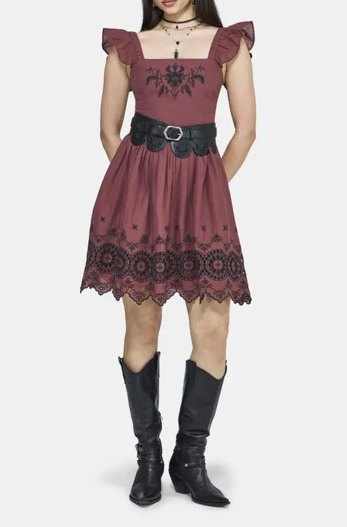DISTURBIA Noirette Embroidered Mini Dress