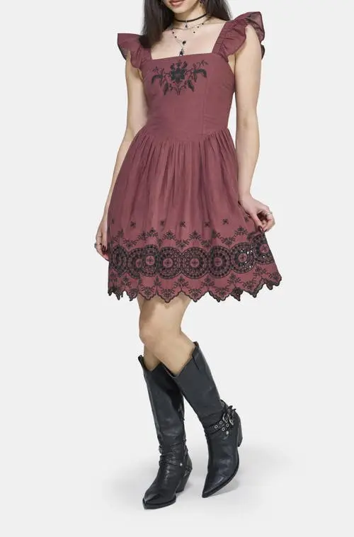 DISTURBIA Noirette Embroidered Mini Dress