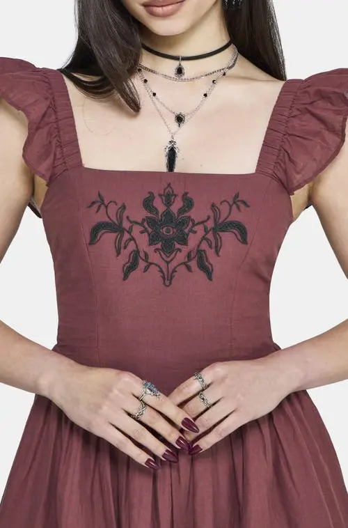 DISTURBIA Noirette Embroidered Mini Dress