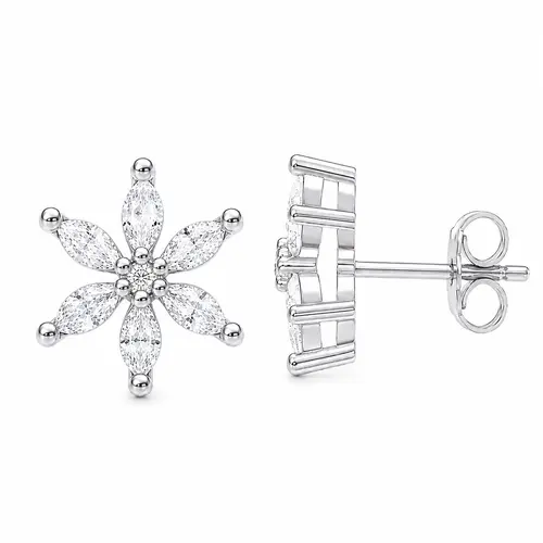 DONATELLO GIAN Sterling Marquise Floral Stud Earrings - Silver