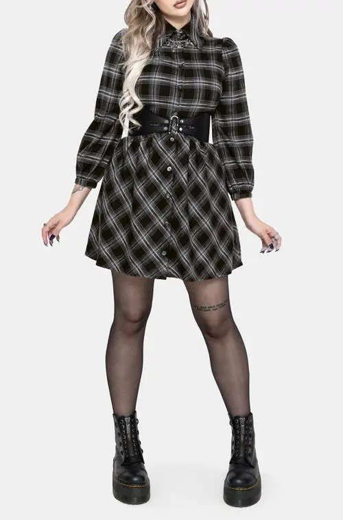 DISTURBIA Plaid Mini Shirt Dress