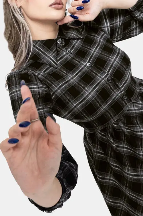 DISTURBIA Plaid Mini Shirt Dress