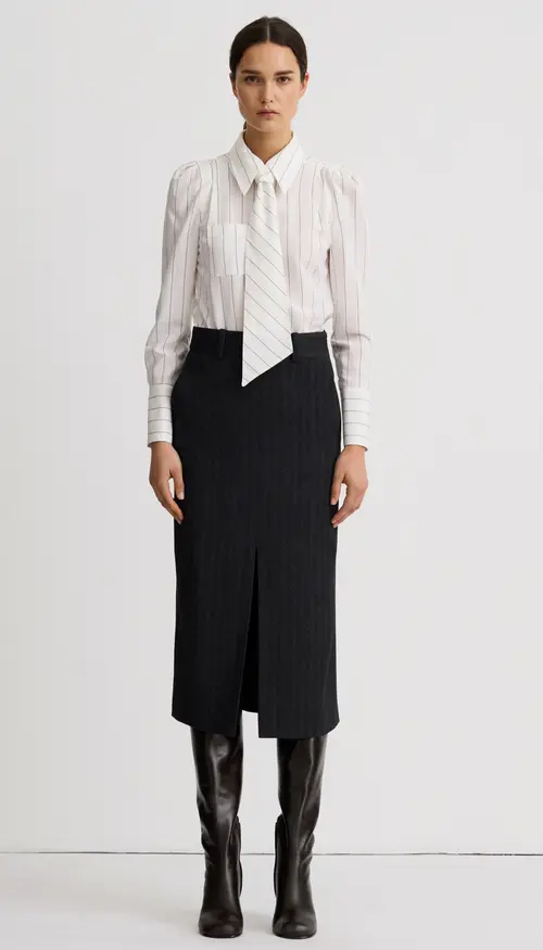 Smythe Front Slit Trouser Skirt - Slate Herringbone