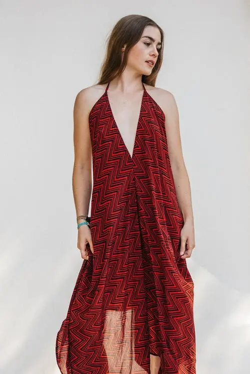 SUN CHILD Classic Silk Dress Solstice - Red