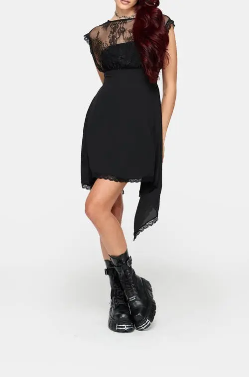 DISTURBIA Mairi Lace Overlay Hanky Hem Mini Dress