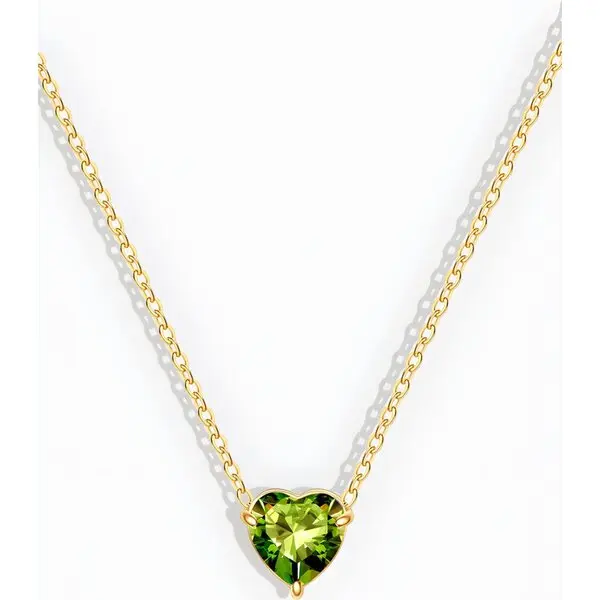 MINT & LILY Dainty Birthstone Heart Necklace - August Peridot