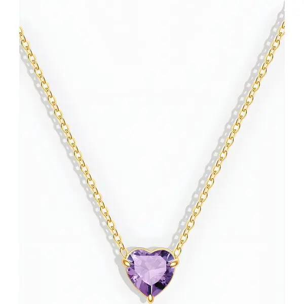 MINT & LILY Dainty Birthstone Heart Necklace - February Amethyst