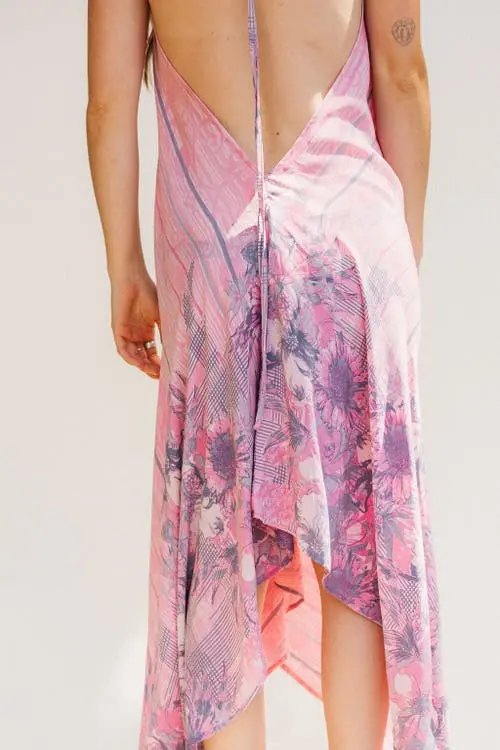 SUN CHILD Classic Silk Halterneck Maxi Dress