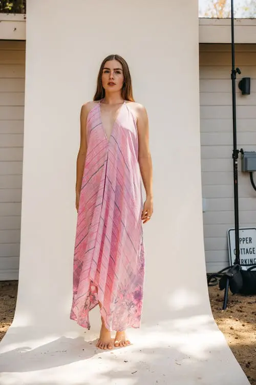 SUN CHILD Classic Silk Halterneck Maxi Dress
