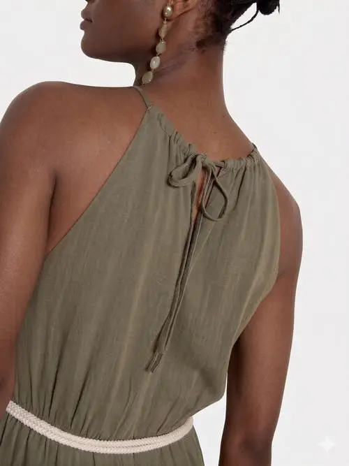 APRICOT Halter Neck Wide Leg Jumpsuit With Rope Belt