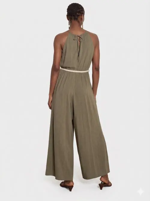 APRICOT Halter Neck Wide Leg Jumpsuit With Rope Belt