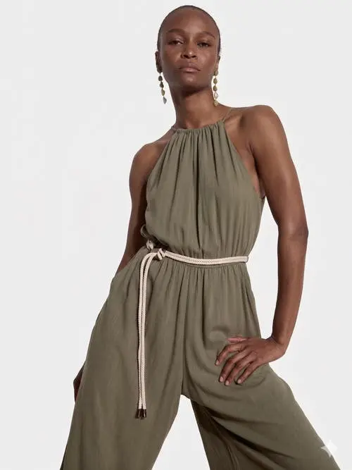 APRICOT Halter Neck Wide Leg Jumpsuit With Rope Belt