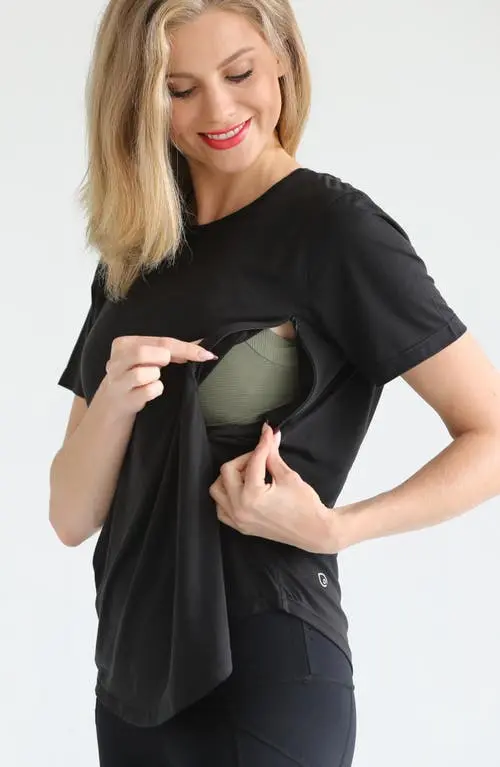 SWEAT & MILK Harper Cross Back Short Sleeve Nursing Tee - Noir