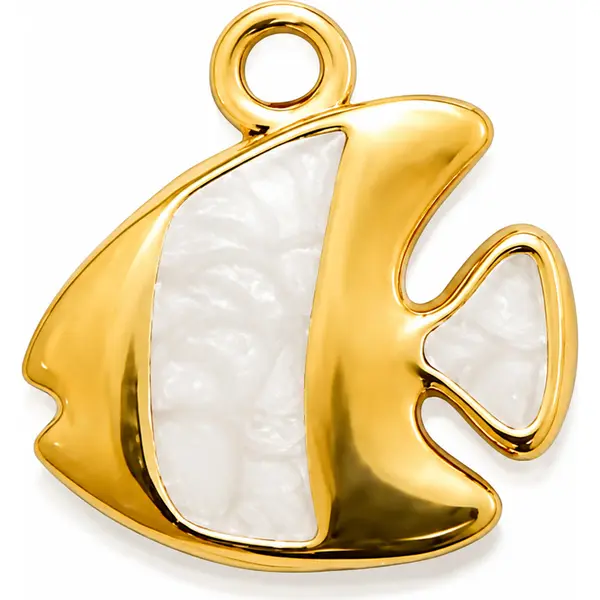 GEMINI JEWELRY 18k Yellow Gold Plated Marbled Acrylic Fish Charm - White/gold