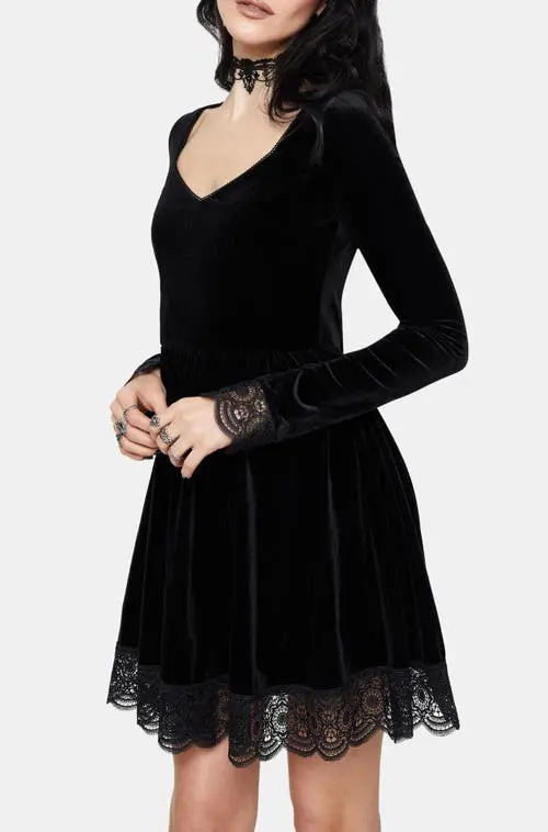DISTURBIA Orbweb Long Sleeve Velour Mini Dress