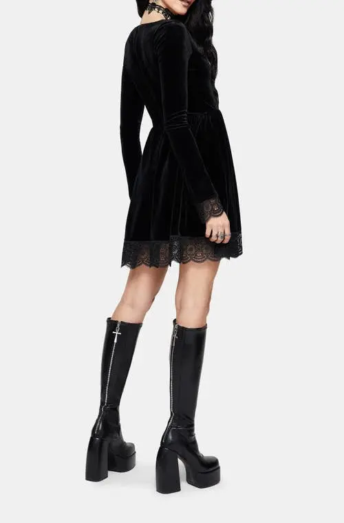 DISTURBIA Orbweb Long Sleeve Velour Mini Dress