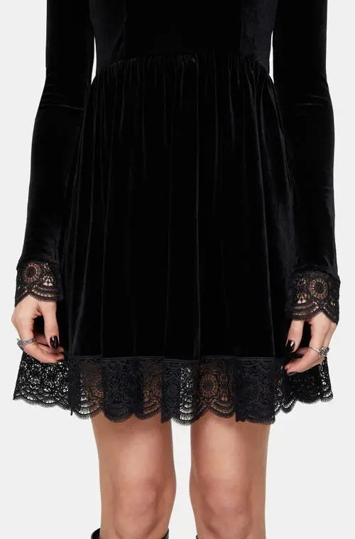 DISTURBIA Orbweb Long Sleeve Velour Mini Dress