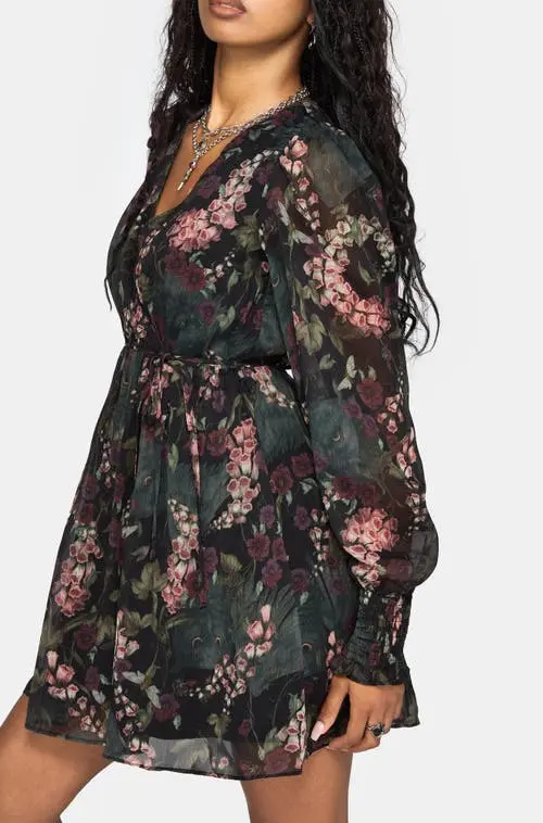 DISTURBIA Noctua Chiffon Long Sleeve Mini Dress