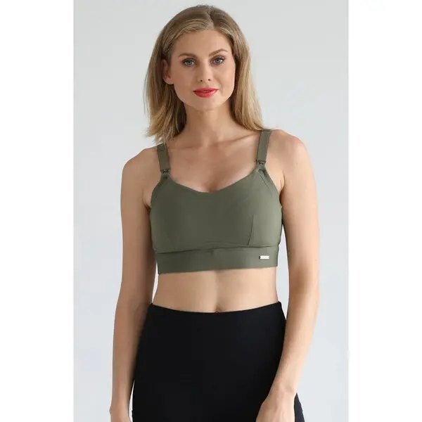 SWEAT & MILK Maeve Run Times Sewn In Cups Nursing And Pumping Sports Bra - Dark Olive