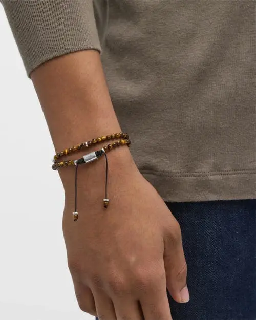 JAN LESLIE Tiger Eye Double Wrap Pull Cord Bracelet