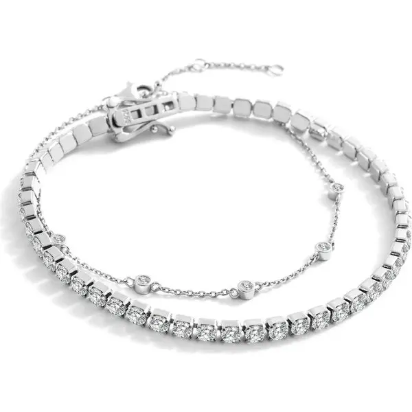 MINT & LILY Bezel Set Bracelet And Tennis Bracelet Bundle - Silver