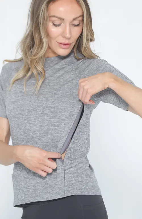 SWEAT & MILK Aria Running Seamless Nursing Tee Short Sleeve - Heather Gray
