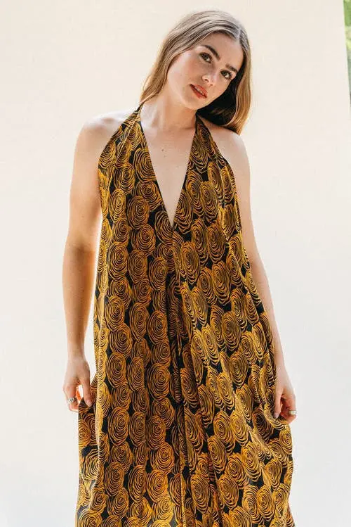 SUN CHILD Classic Silk Dress - Yellow
